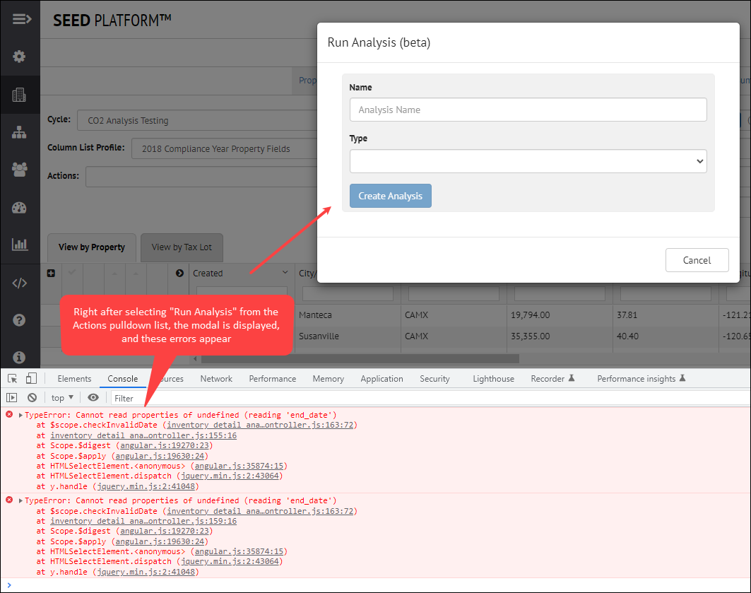 Analysis Modal: Type error -- not fatal · Issue #3706 · SEED-platform/seed · GitHub