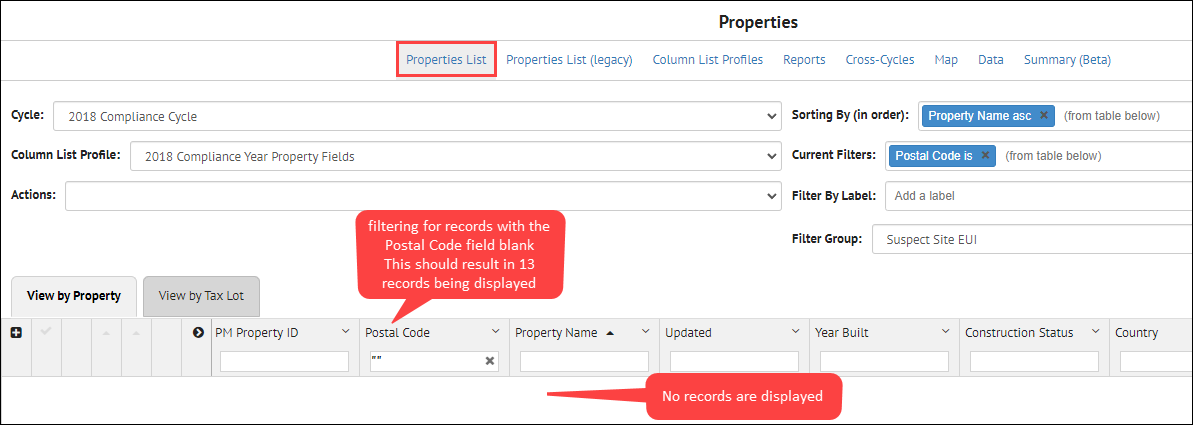 New Property List View -- filtering sometimes gives 400 / 500 errors ...