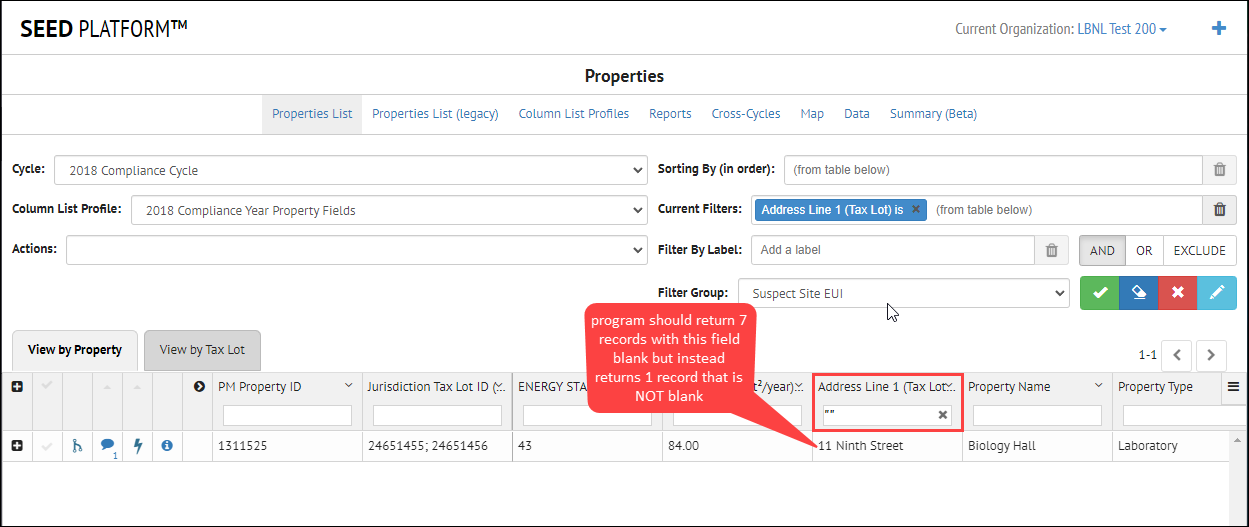 Property List New: !"" and "" don't seem to be working · Issue #3600 · SEED-platform/seed · GitHub
