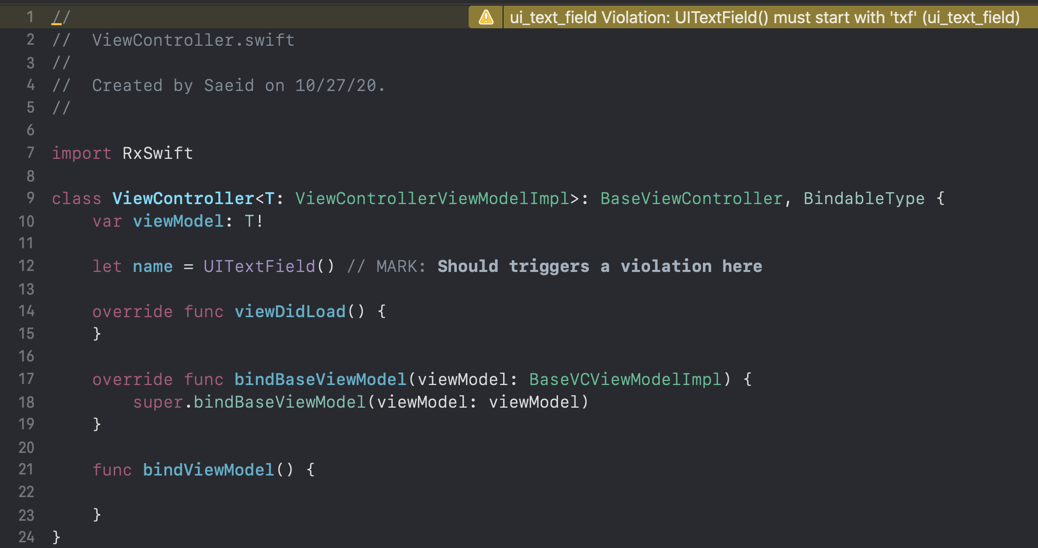Show Lint message in the wrong place · Issue #3395 · realm/SwiftLint · GitHub