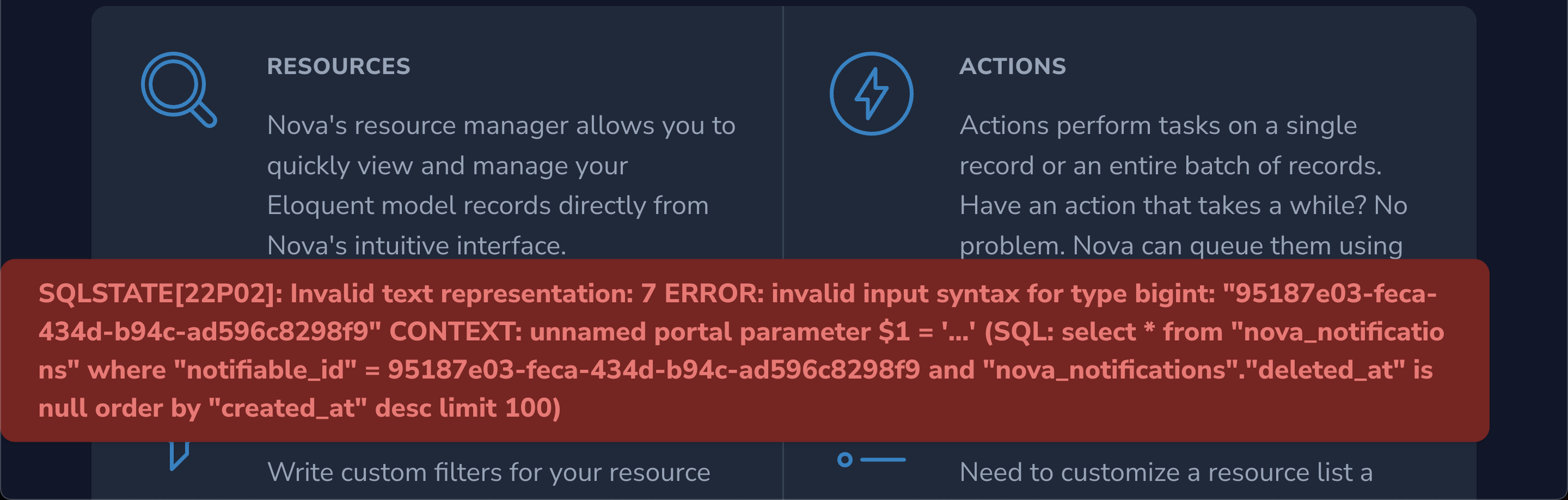 UUIDs and the `nova_notifications` & `action_events` tables. · laravel nova-issues · Discussion ...