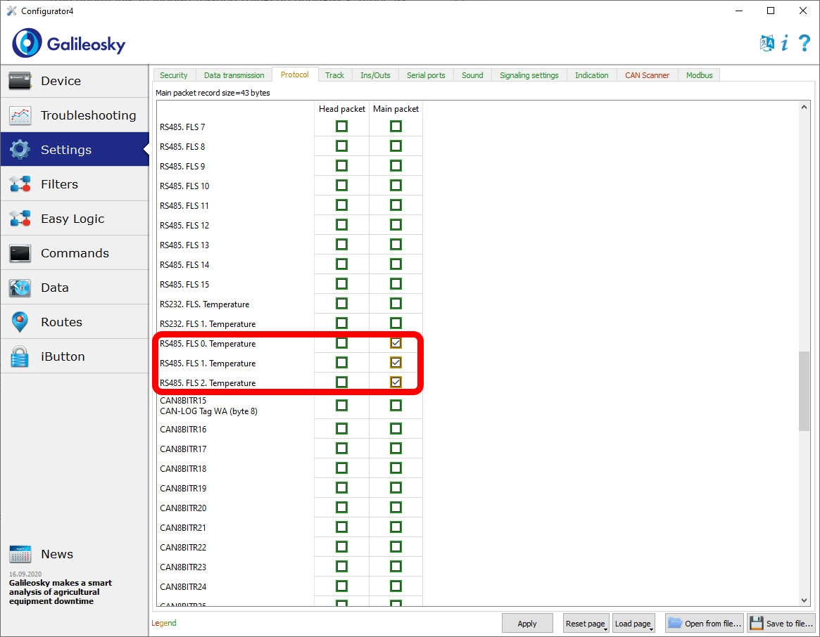 Traccar Server Not Showing Rs485 Fls Temp Sent From Galileosky · Issue