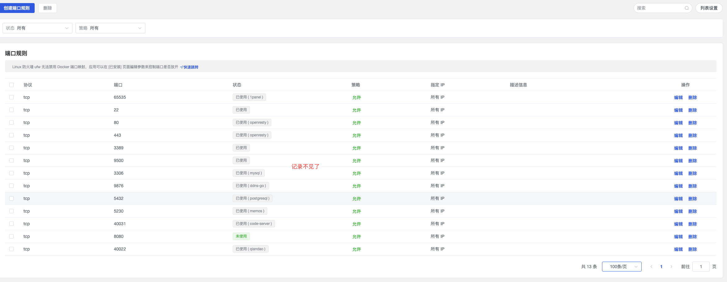 Bug 防火墙端口增加描述信息后端口信息消失 · Issue 2298 · 1panel Dev1panel · Github
