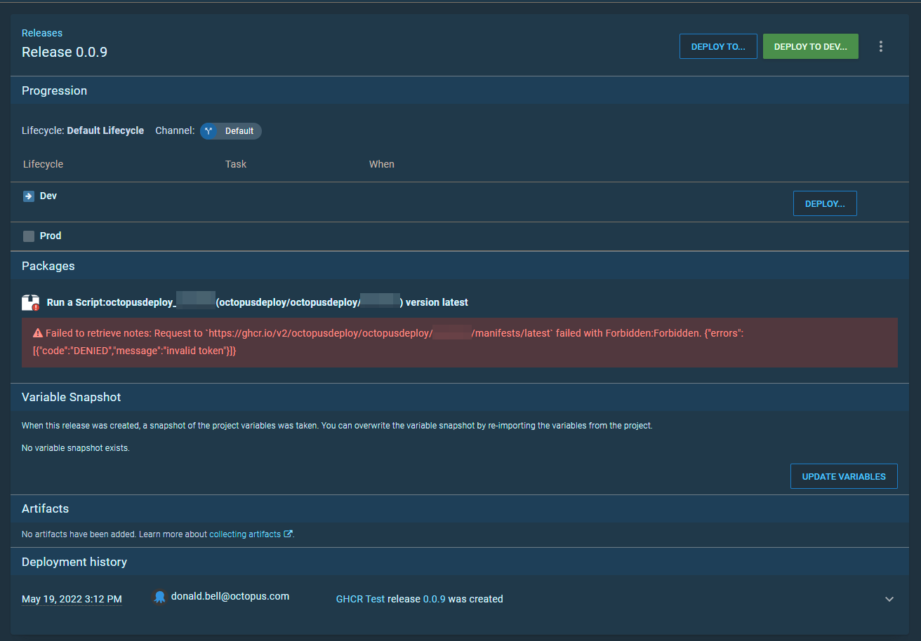 GHCR (GitHub Container Registry) feeds cause errors in the Octopus UI and warnings when ...