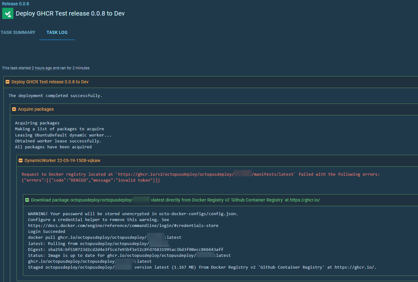 GHCR (GitHub Container Registry) feeds cause errors in the Octopus UI and warnings when ...