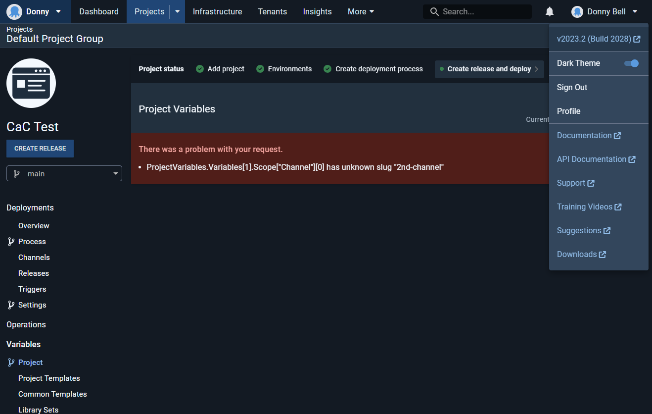 An error may occur when a Channel is deleted that is scoped to a Variable in a Git-enabled ...