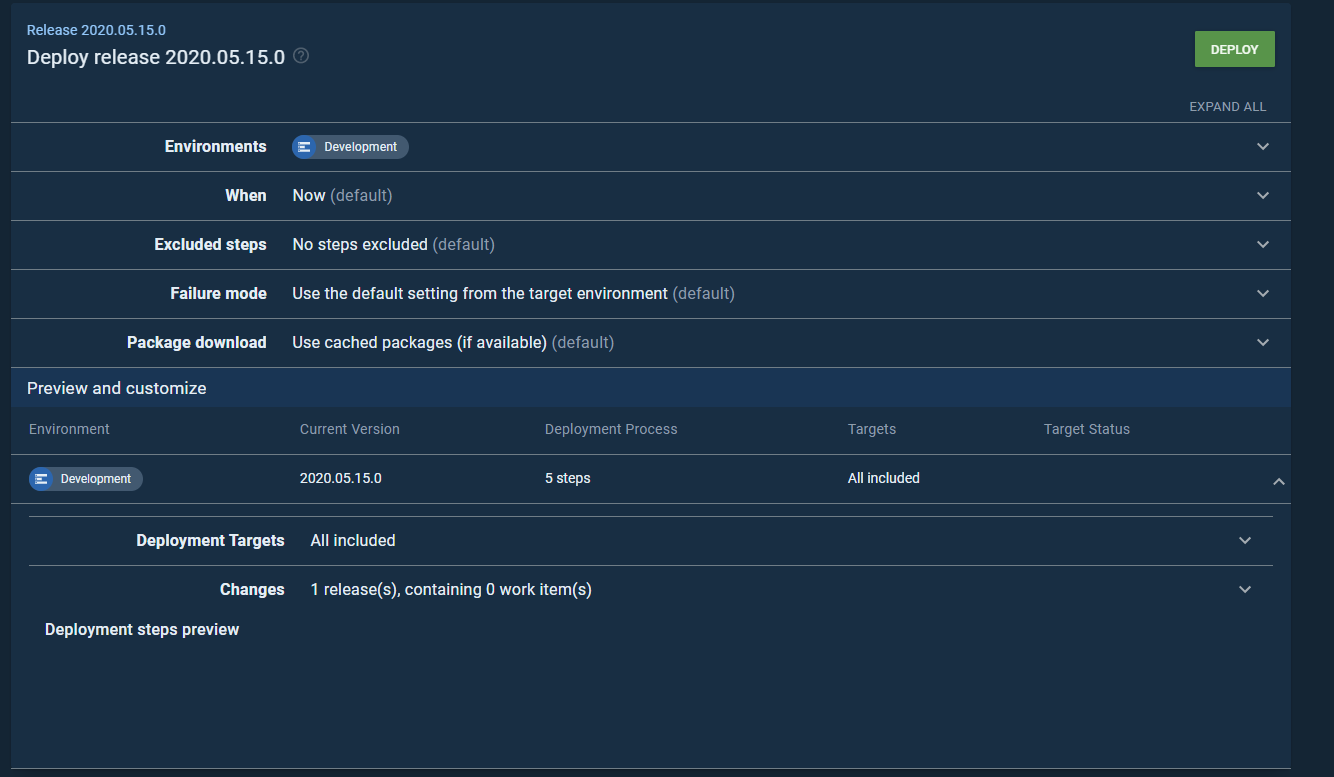 Deployment steps preview missing information in the UI (such as step number, name, and the icon ...