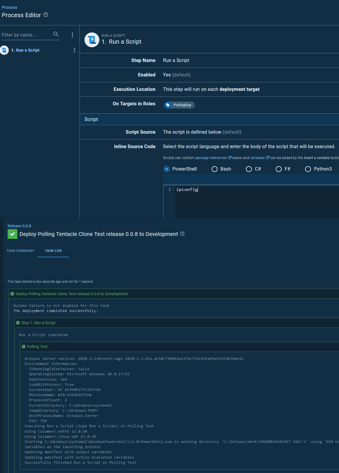 Deployment is marked as a success incorrectly when two polling tentacles share the same ...