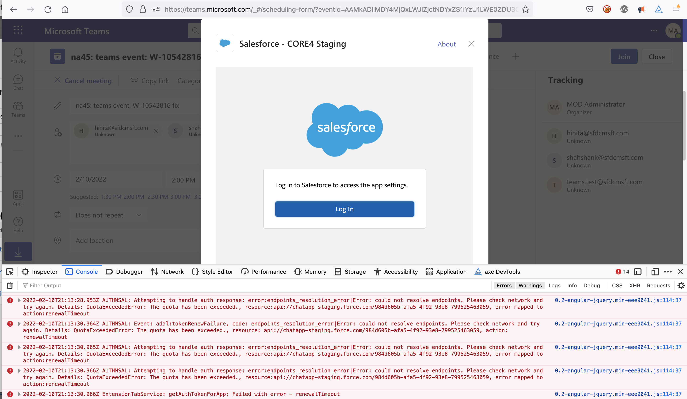 Teams angular js throws QuotaExceededError on trying to login to ...