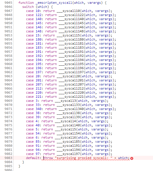 Uncaught surprising proxied syscall: 202 · Issue #7833 · emscripten-core/emscripten · GitHub