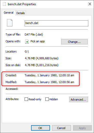 How to create a file with SD_MMC.open("/bench.dat, FILE_WRITE) with creation date/time ? · Issue ...