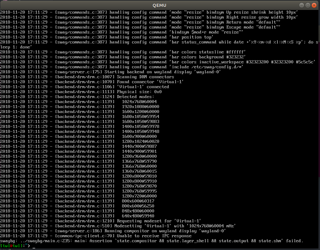Sway coredumps (Illegal instruction) on qemu x64 · Issue #3165 · swaywm/sway · GitHub