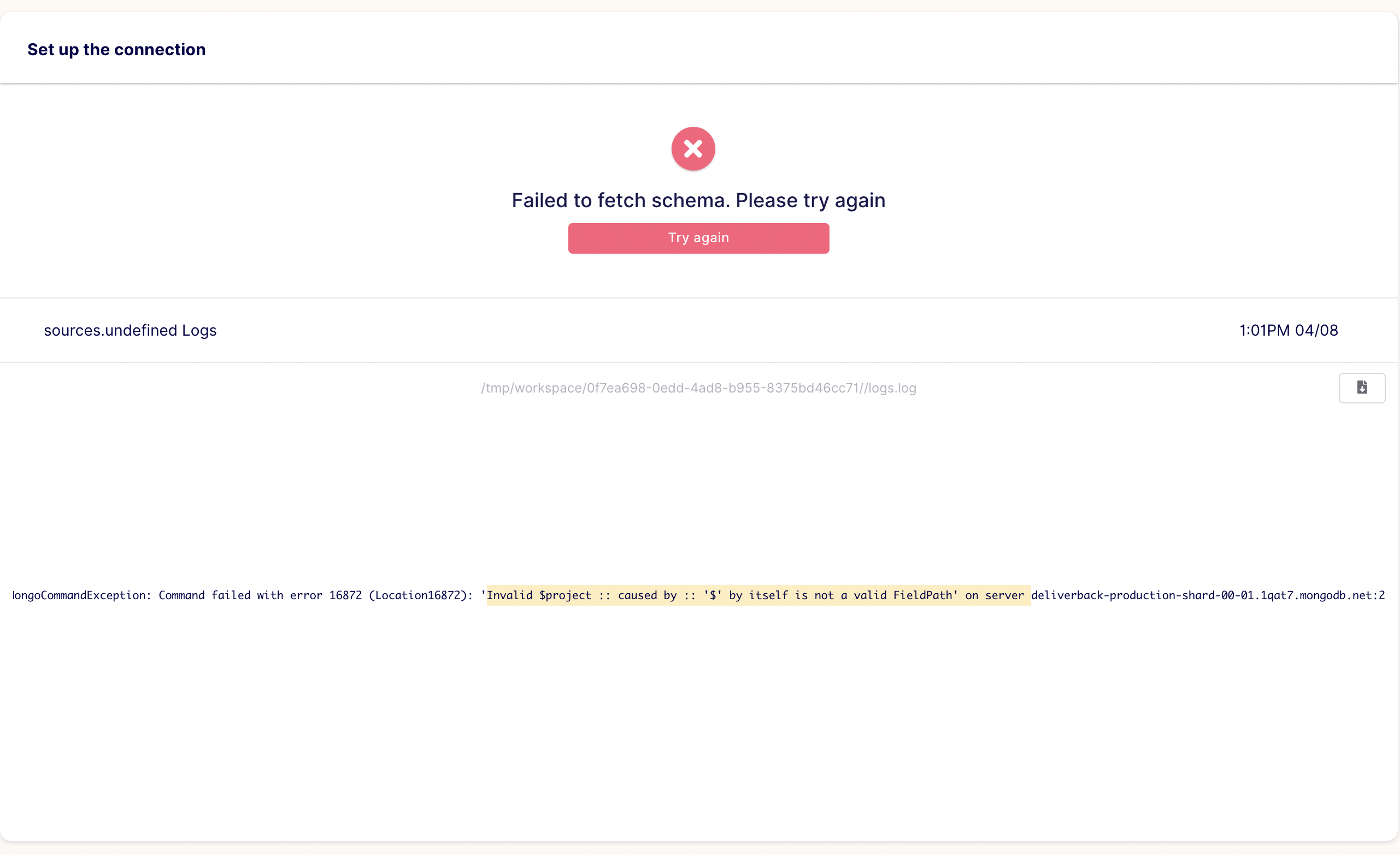 Invalid $project :: caused by :: '$' by itself is not a valid FieldPath ...