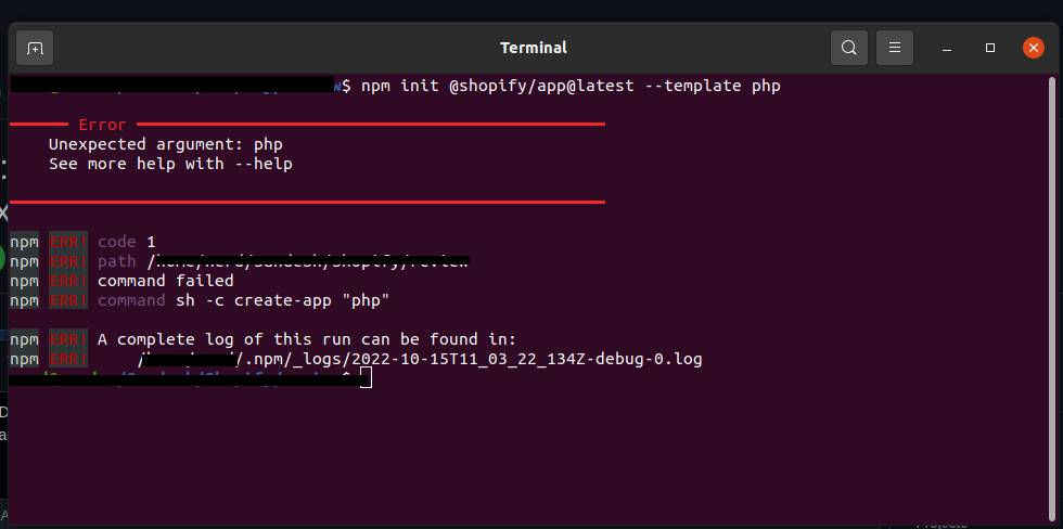 Bug Npm Init Shopifyapplatest Template Php Throws Error Unexpected Argument Php