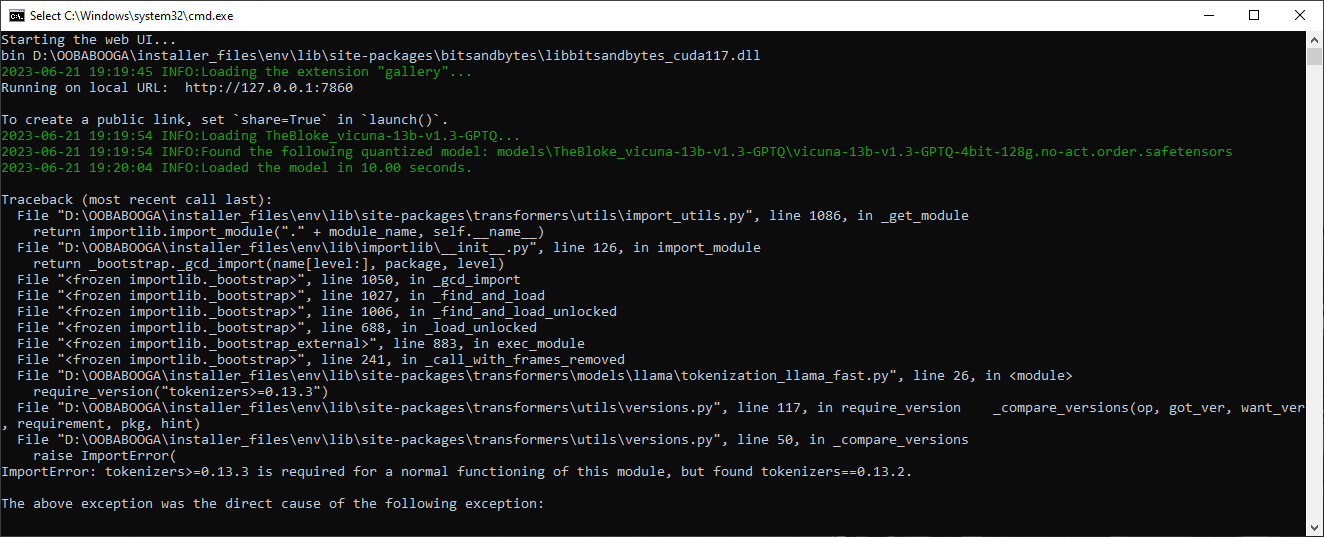 tokenizers>=0.13.3 is required for a normal functioning of this module ...