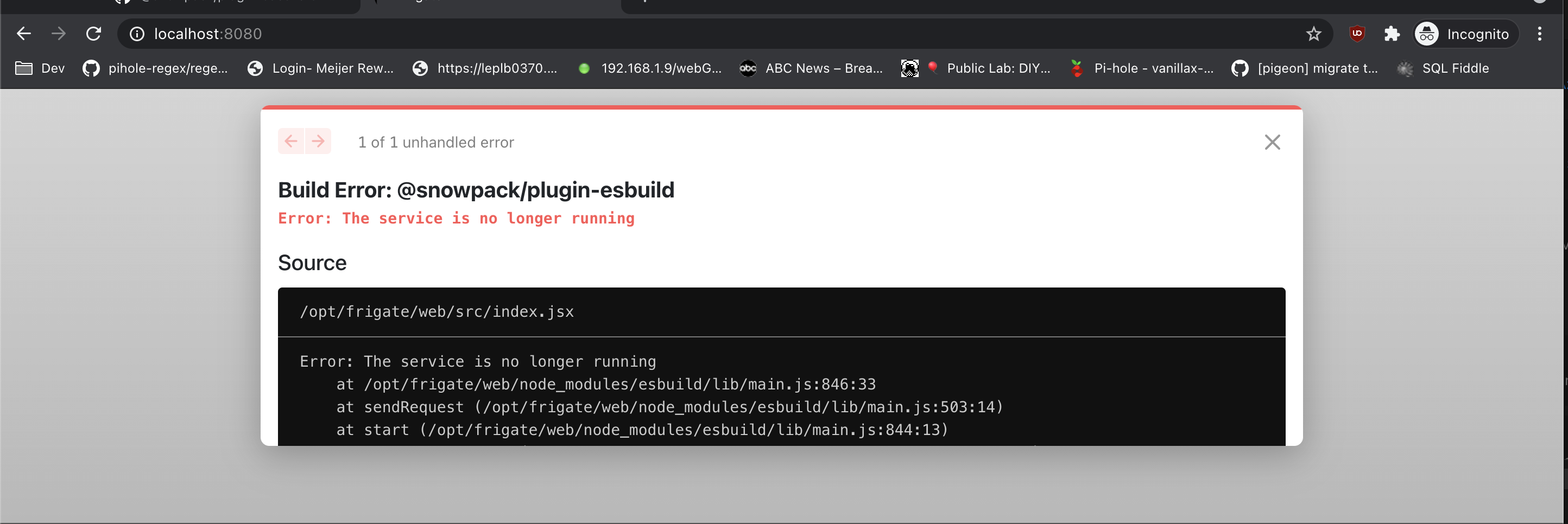 Frigate Web UI Fails To Start on Dev Container · Issue #1076 · blakeblackshear/frigate · GitHub