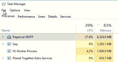 High CPU and memory usage · Issue #182 · ChangemakerStudios/Papercut-SMTP · GitHub