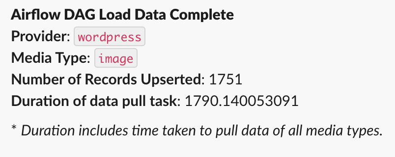 Format duration in TSV load complete Slack message · Issue #1648 · WordPress/openverse · GitHub