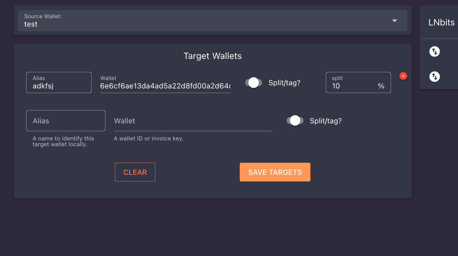 Extensions Split Payment Not Saving Target Value Without New Line · Issue 1 · Lnbits