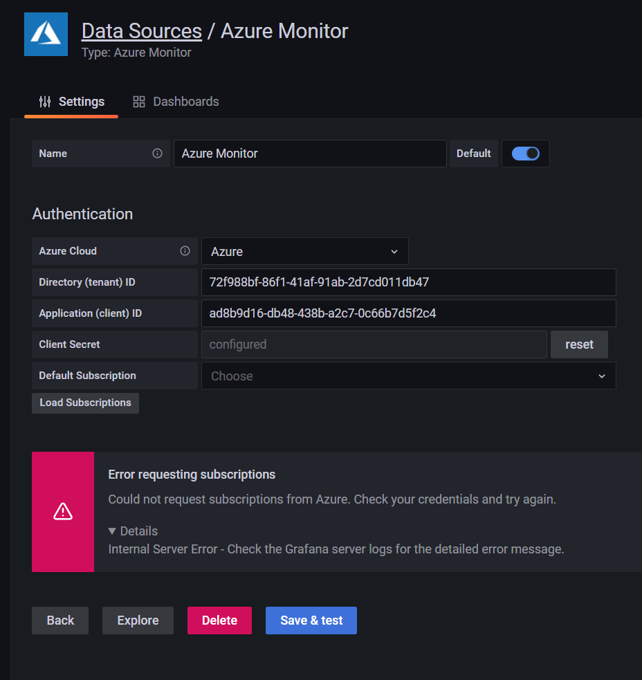 [Azure monitor] loading data source has backend error · Issue #38565 · grafana/grafana · GitHub