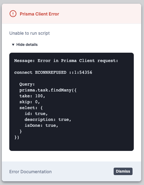 TODO tutorial, db studio command errors with prisma **ECONNREFUSED** · Issue #356 · wasp-lang ...
