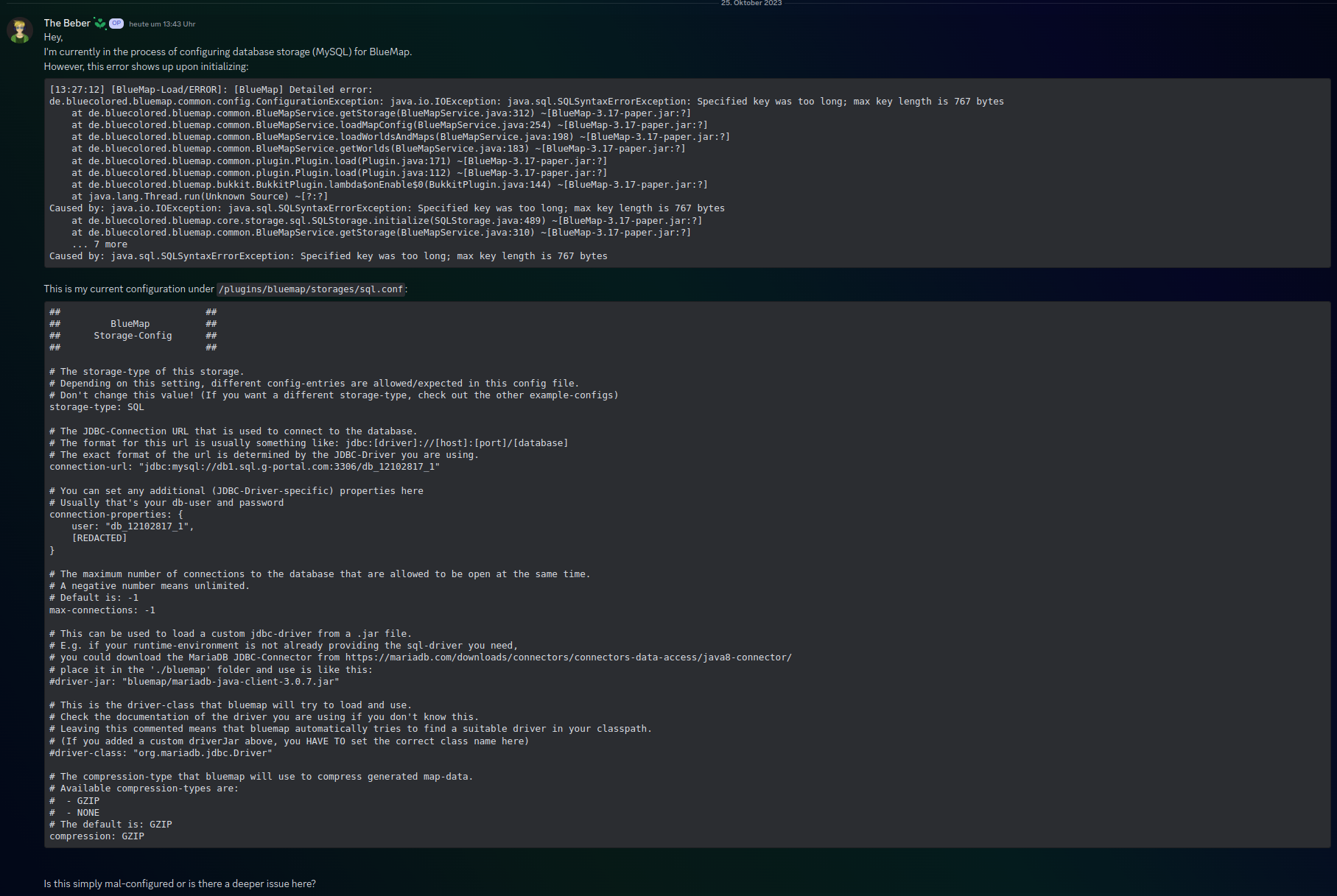 Bug Troubles With An Sqlsyntax Exception Specified Key Was Too Long · Issue 488 · Bluemap