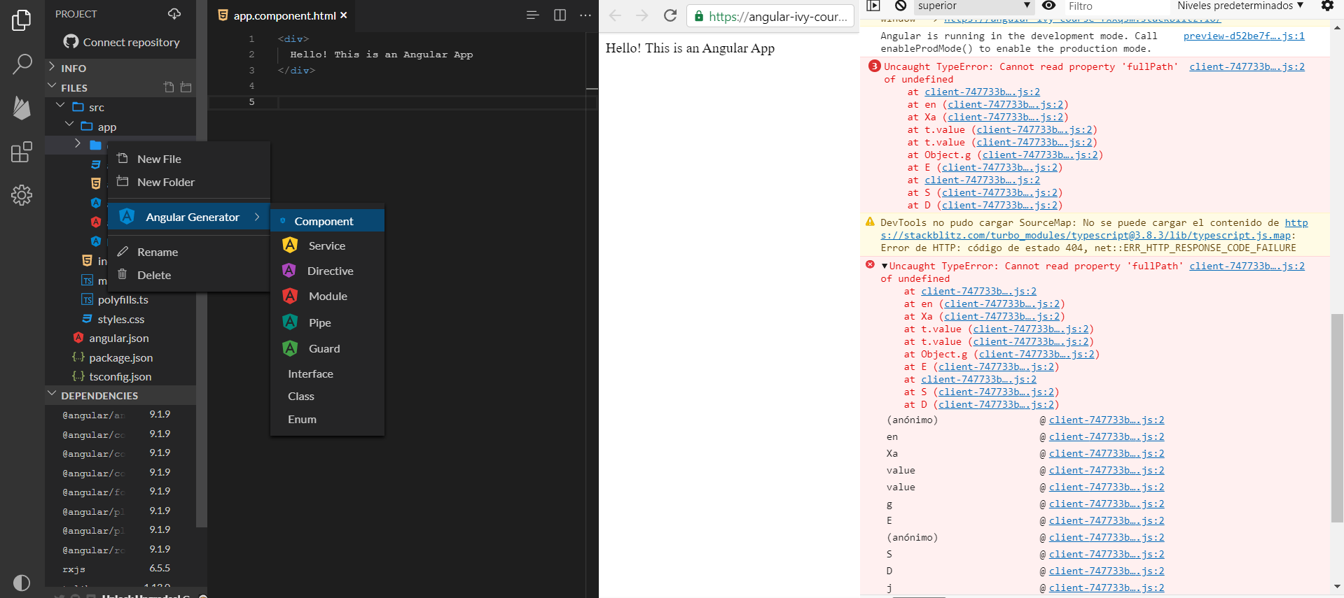 Angular Generator breaks when generating on newly created folder · Issue #1250 · stackblitz/core ...