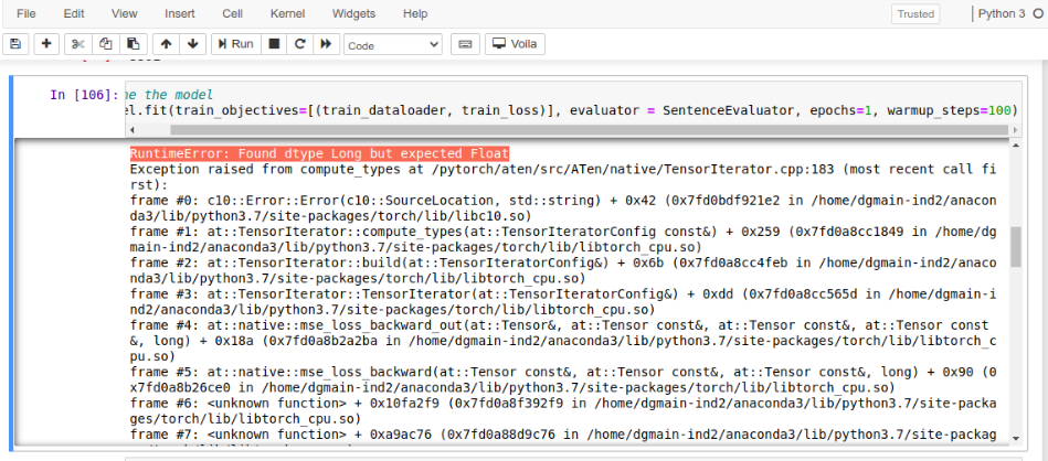 Getting errors while fitting the model on data · Issue #496 · UKPLab/sentence-transformers · GitHub