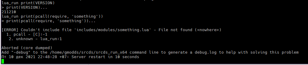 Linux server crash when require invalid library · Issue #5091 · Facepunch/garrysmod-issues · GitHub