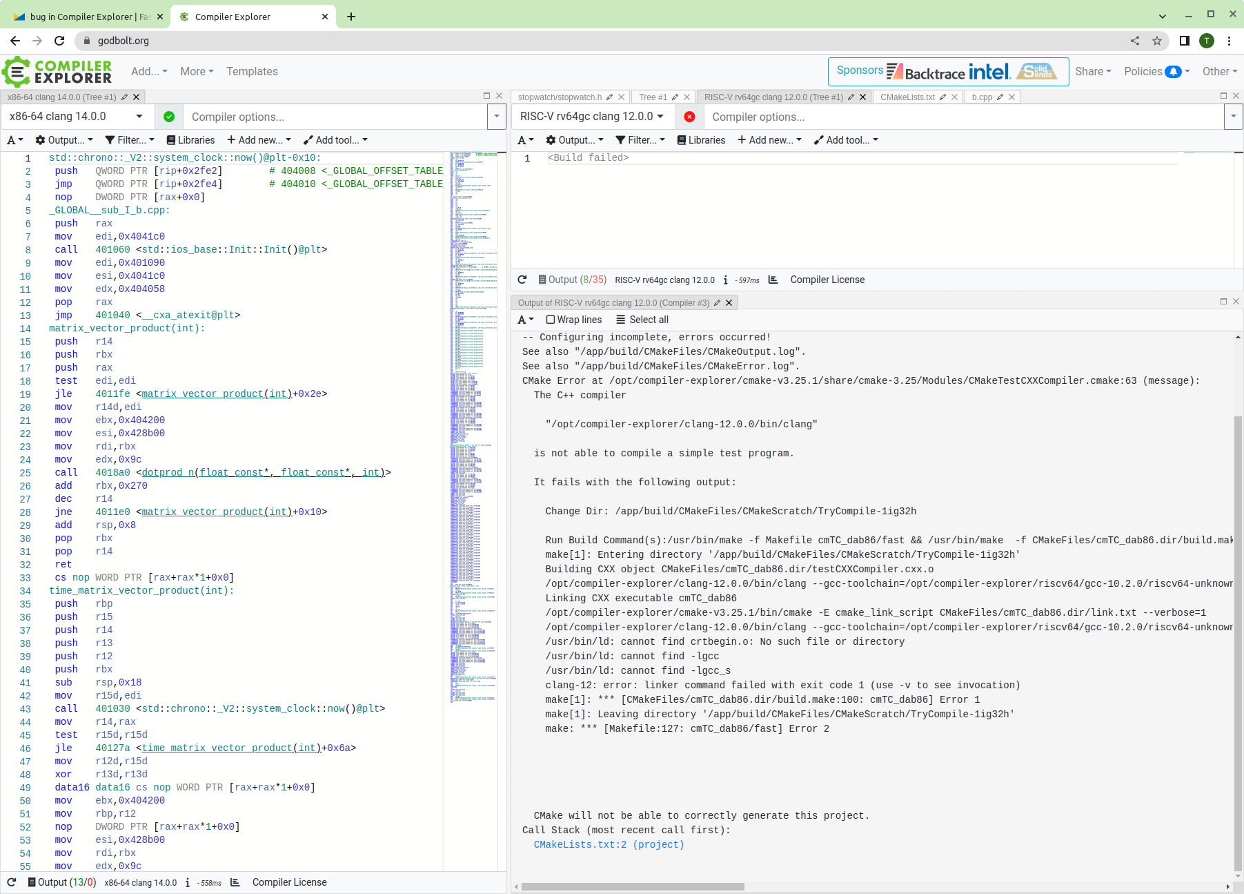Issues with riscv in cmake · Issue #4827 · compiler-explorer/compiler-explorer · GitHub