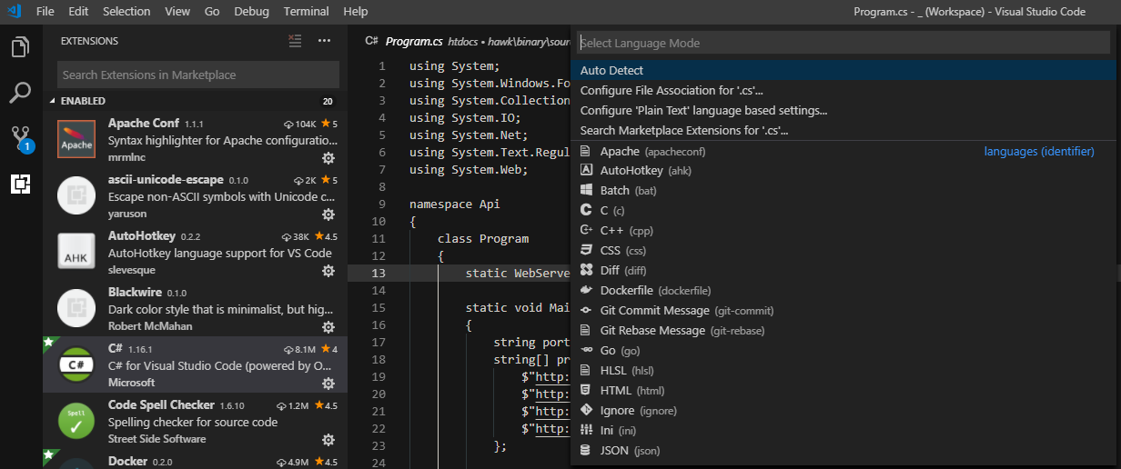 C# Not Listed in Language Selection After Installing C# Extension · Issue #2549 · dotnet/vscode ...