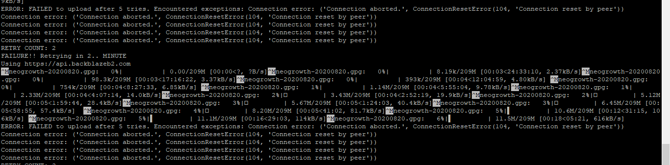 ConnectionResetError while uploading data using backblaze b2 command ...