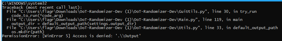 Error [WinError 5] Access is denied './/output' · Issue #68 · OoTRandomizer/OoT-Randomizer · GitHub