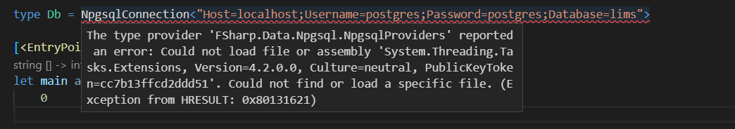 13.25.3 breaks FSharp.Data.Npgsql type provider · Issue #900 · ionide ...
