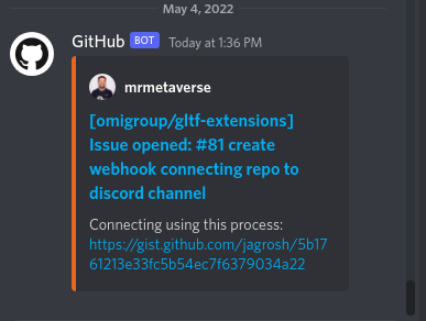 create webhook connecting repo to discord channel · Issue #81 · omigroup/gltf-extensions · GitHub