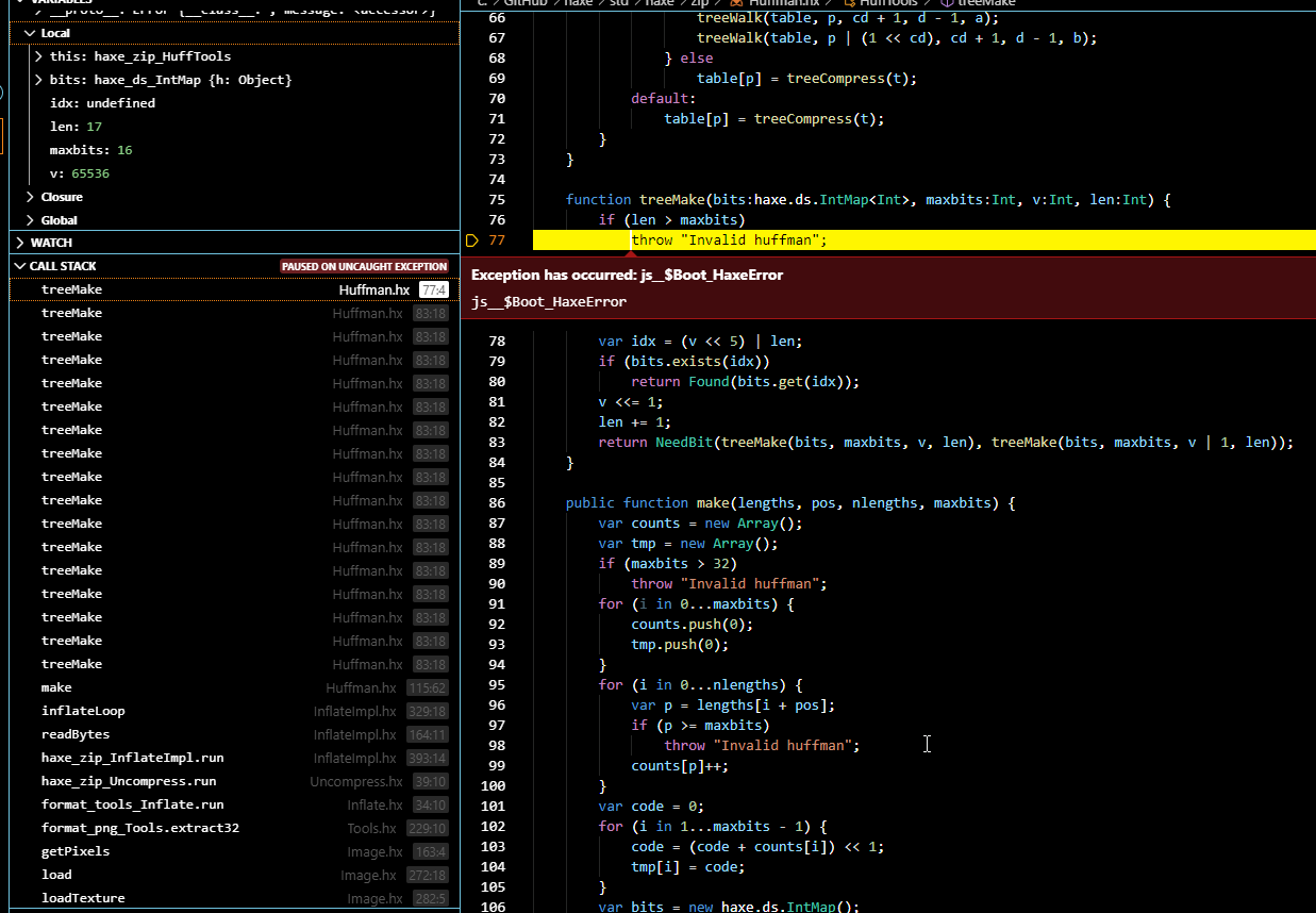 Invalid huffman exception when reading .png via format via heaps ...