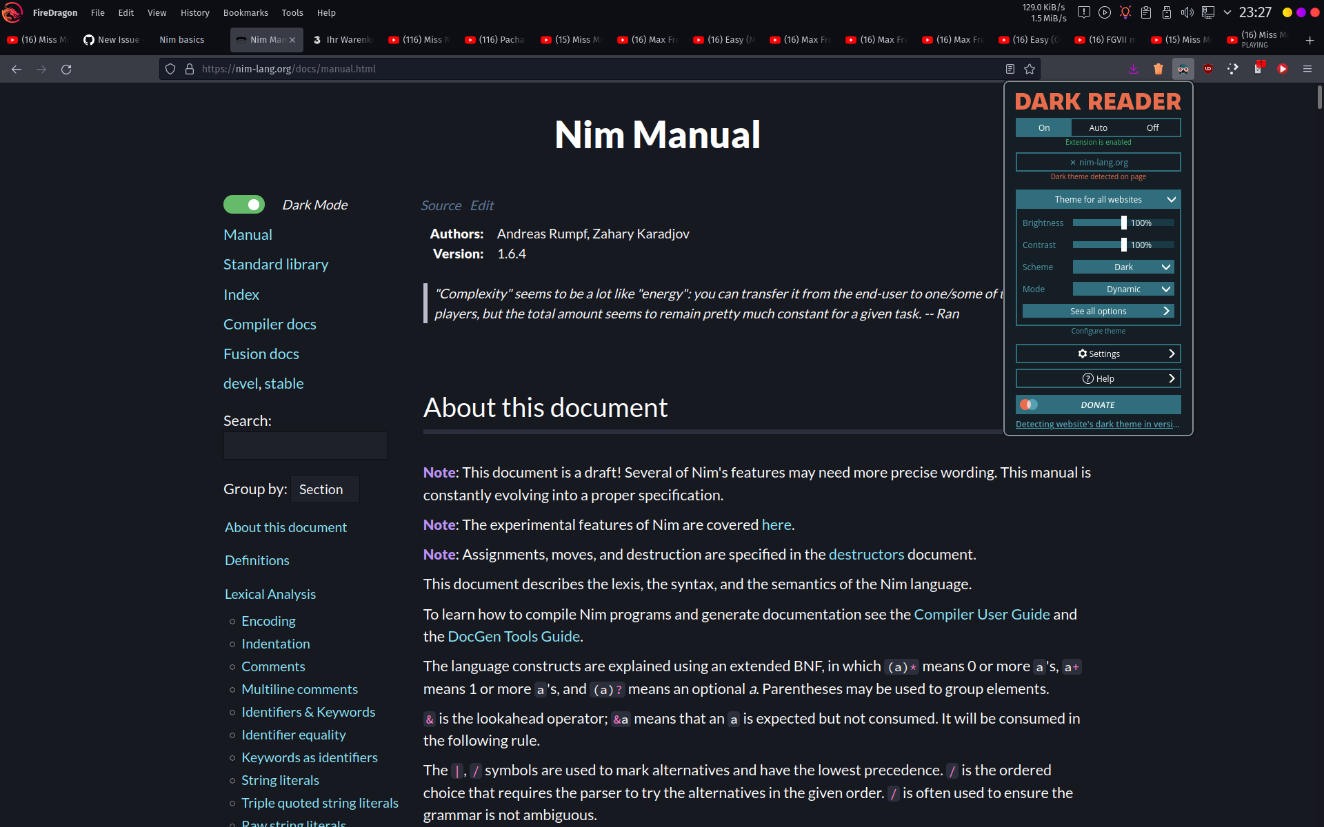 [Bug] Auto-detection doesnt work (Nim docs) · Issue #8595 · darkreader/darkreader · GitHub