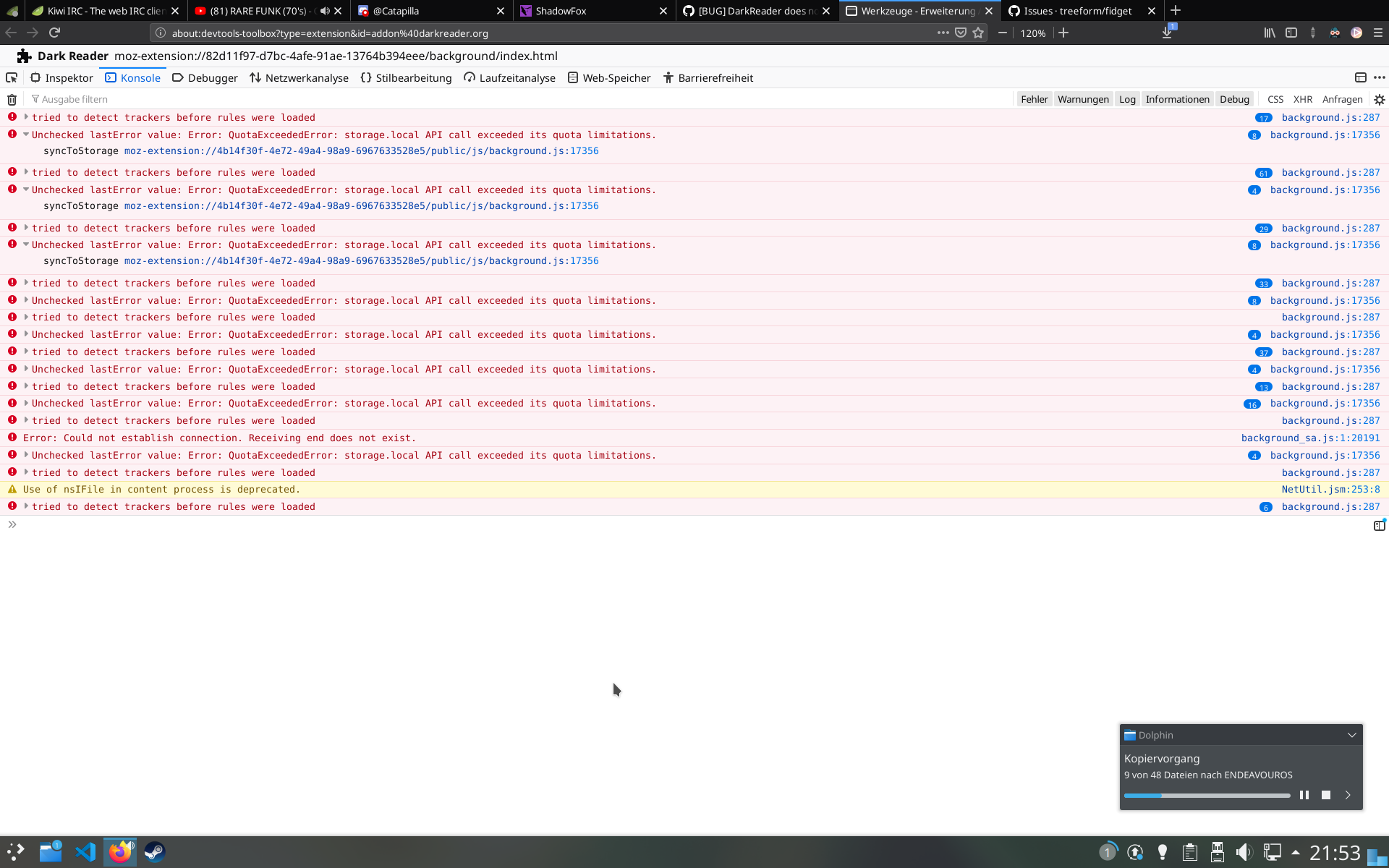 [BUG] DarkReader does not work on any page and widget fails to load ...
