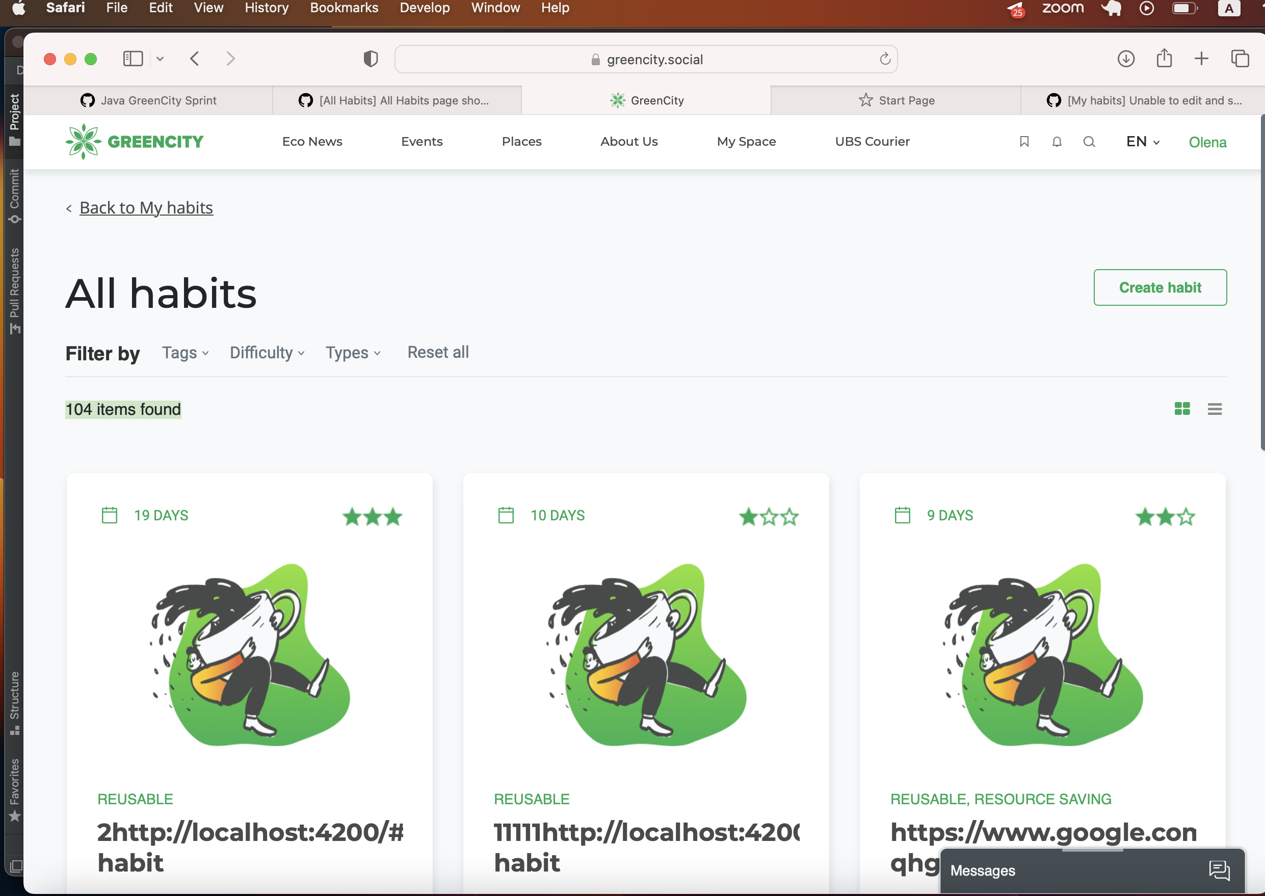 [All Habits] All Habits page shows all custom habits created by user's ...