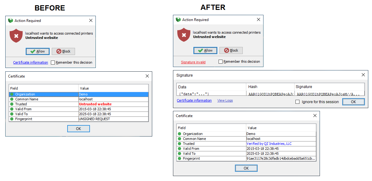 Differentiate between bad signature and bad certificate · Issue #459 · qzind/tray · GitHub