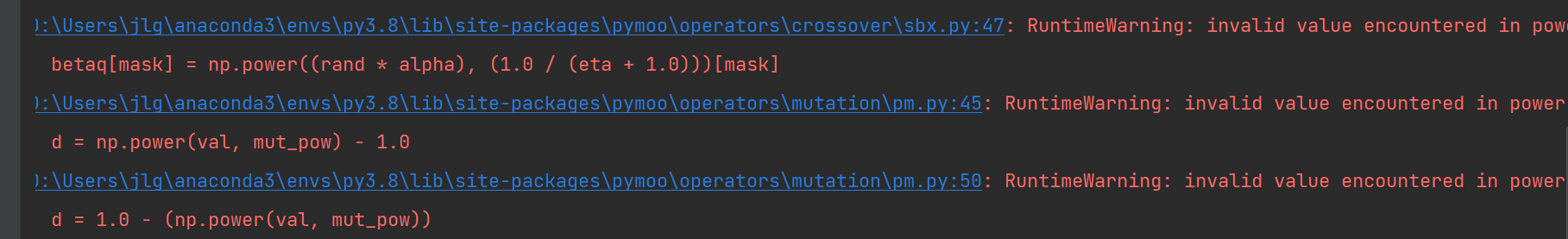 Operators Warning Error Runtimewarning Invalid Value Encountered In Power · Issue 376