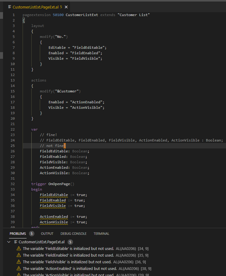 false AA0206 "initialized but not used" warning from "quoted" variables ...