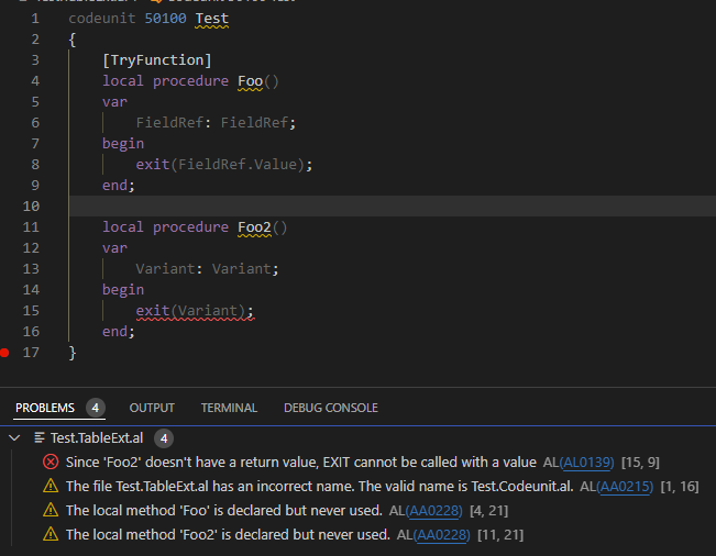 A TryFunction can explicitly return a value - but that value is ...