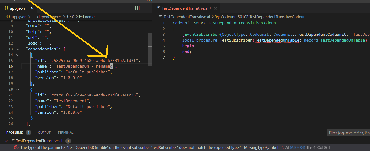 Renaming a transitive dependency causes a suggestion to update ...