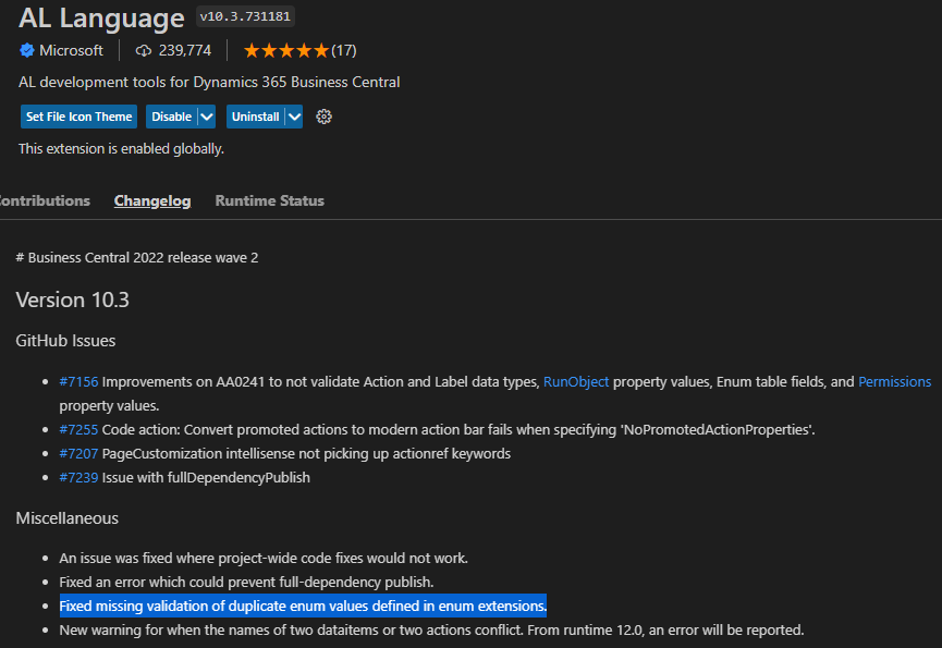 Duplicate values in enum extensions are not diagnosed until publish, with weird error if used ...