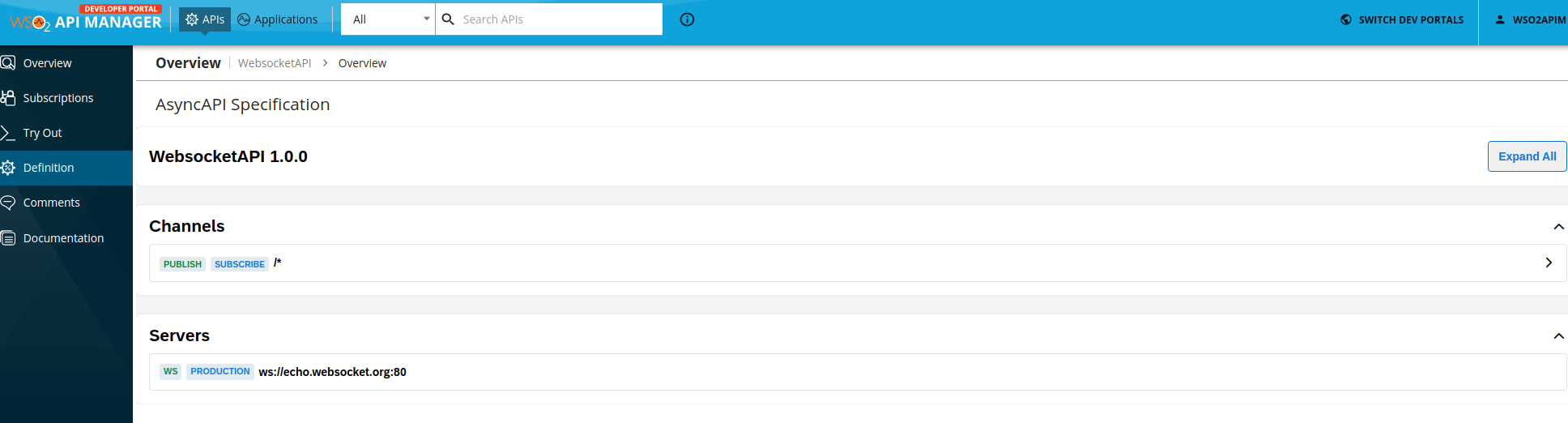 Websocket Actual Endpoint Can see in Devportal · Issue #10744 · wso2/product-apim · GitHub
