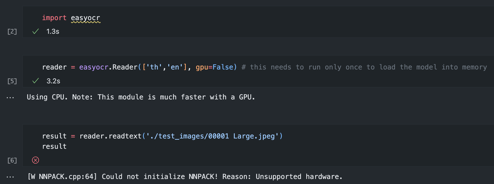 Got NNPack Error (MBP M1 Pro) · Issue #1024 · JaidedAI/EasyOCR · GitHub
