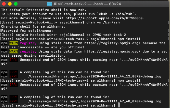 Npm install *urgent solution required* · Issue #219 · insidesherpa/JPMC-tech-task-2 · GitHub