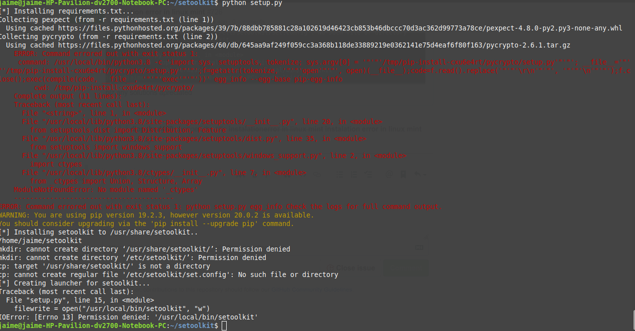 instalation error in linux mint · Issue #726 · trustedsec/social-engineer-toolkit · GitHub