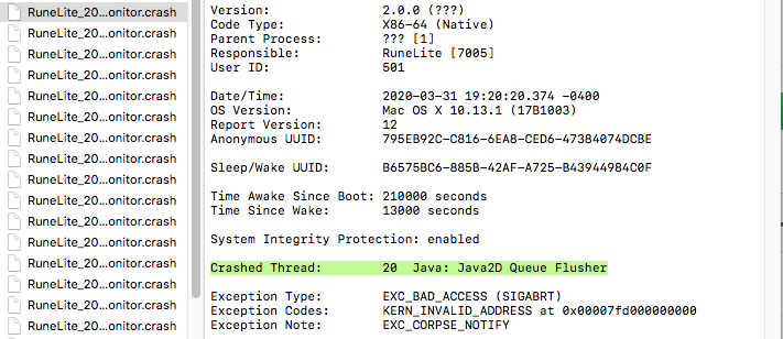 Client Crash: EXC_BAD_ACCESS (SIGABRT) · Issue #11246 · runelite/runelite · GitHub